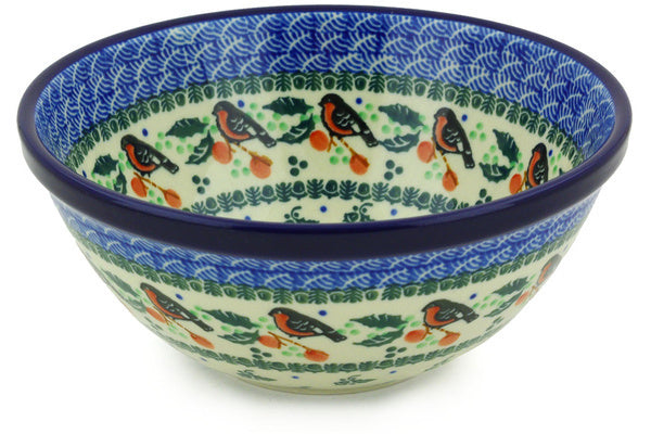 Polish Pottery Bowl 8" Holly Robin Theme — PolishPotteryOnline